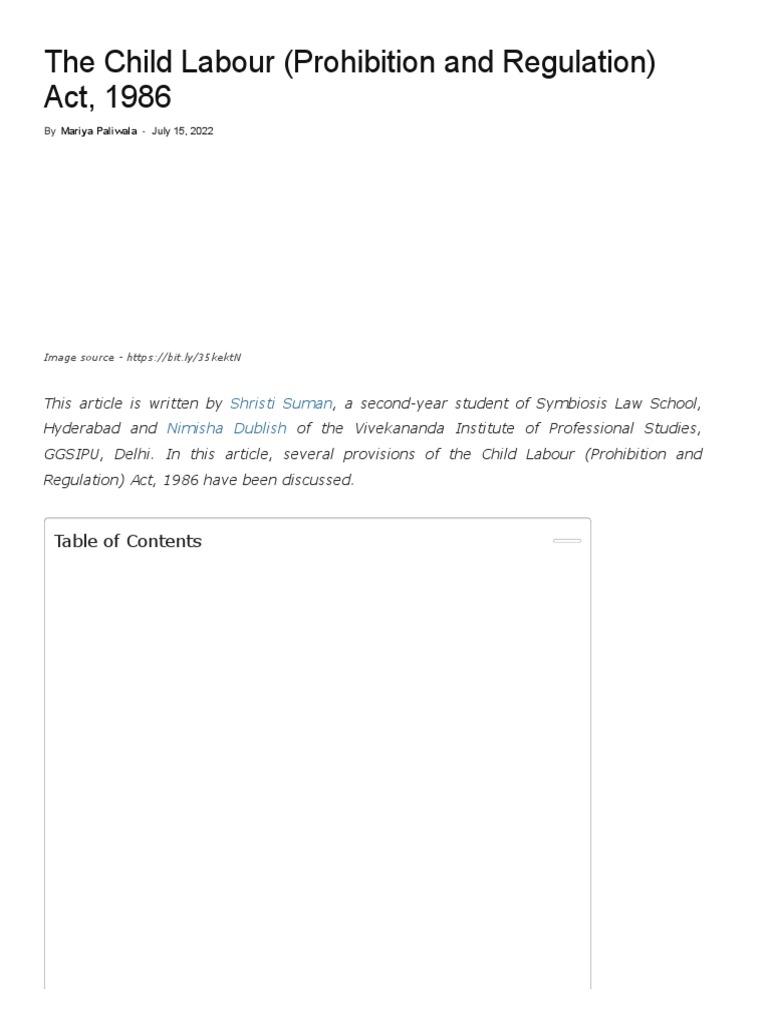 The Child Labour (Prohibition and Regulation) Act, 1986_ Rights of a ...