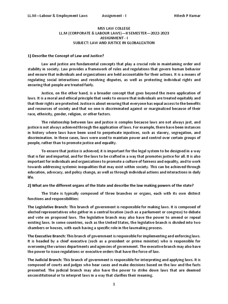 LLM (Labour Law) - II Sem - Ist Assignment | PDF | Cost Of Living ...