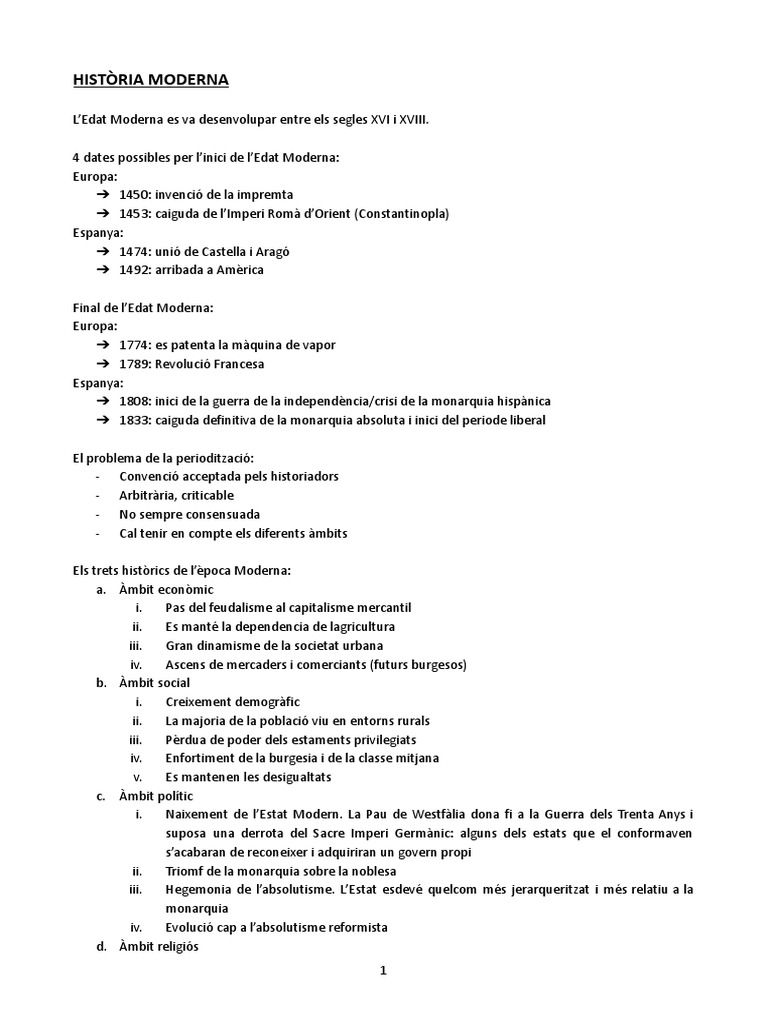 Història Moderna Apunts Humanitats UPF | PDF