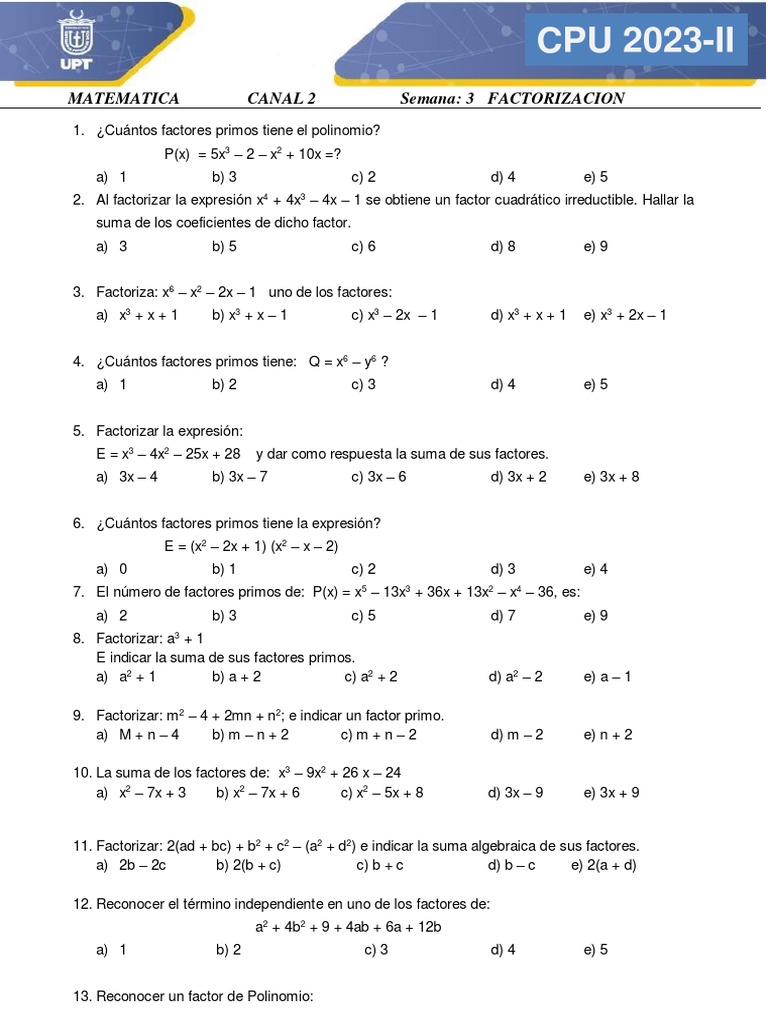 Practica 3 MATE - FAC | PDF | Factorización | Álgebra