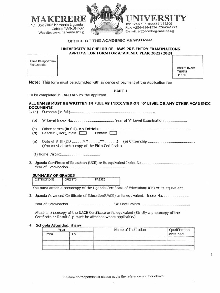 Makerere Pre Entry LAW 2023 24 | PDF | Qualifications