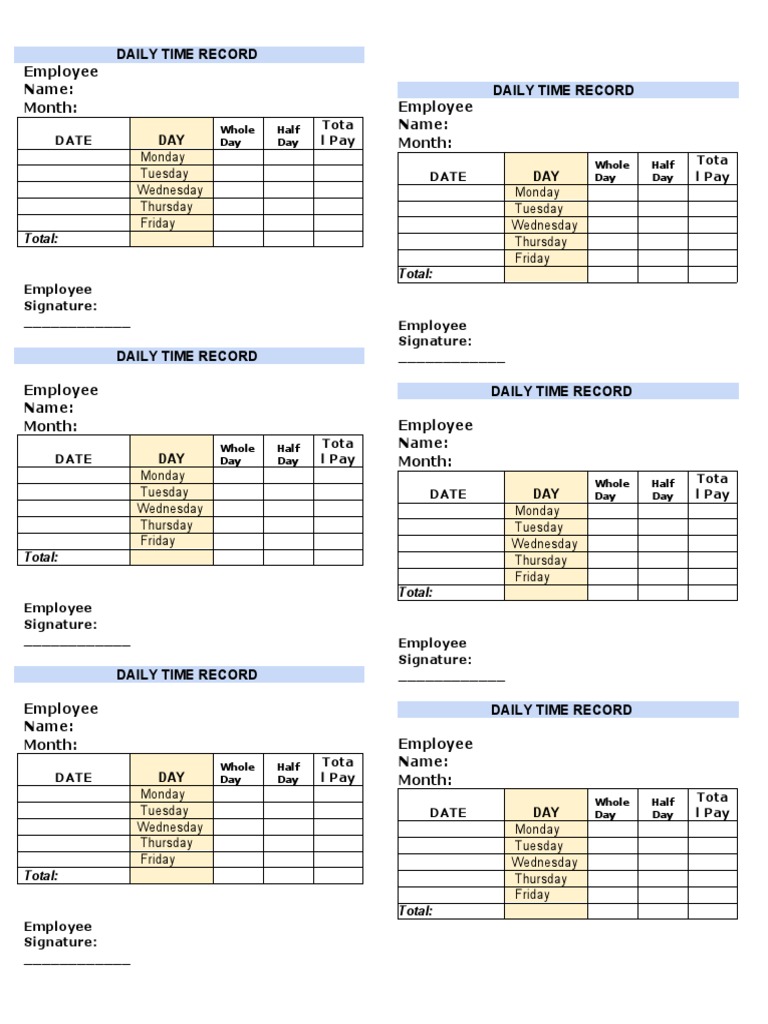 Daily Employee Time Record Template | PDF