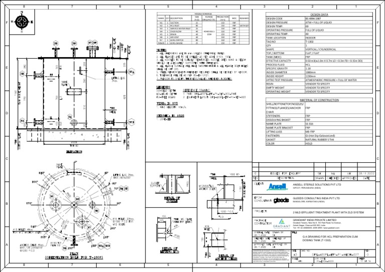 G.A. Drawing For ACID PREPARATION CUM Dosing Tank (T-1302) | PDF