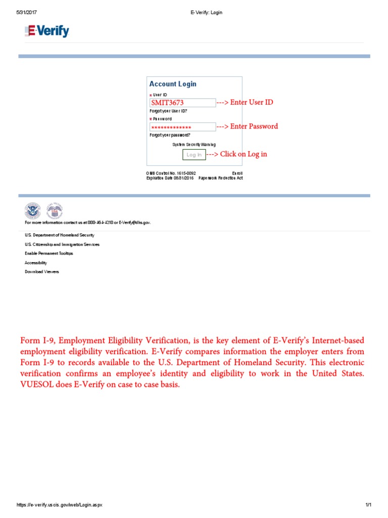 E-Verify Sample Screenshots | PDF | E Verify | Access Control
