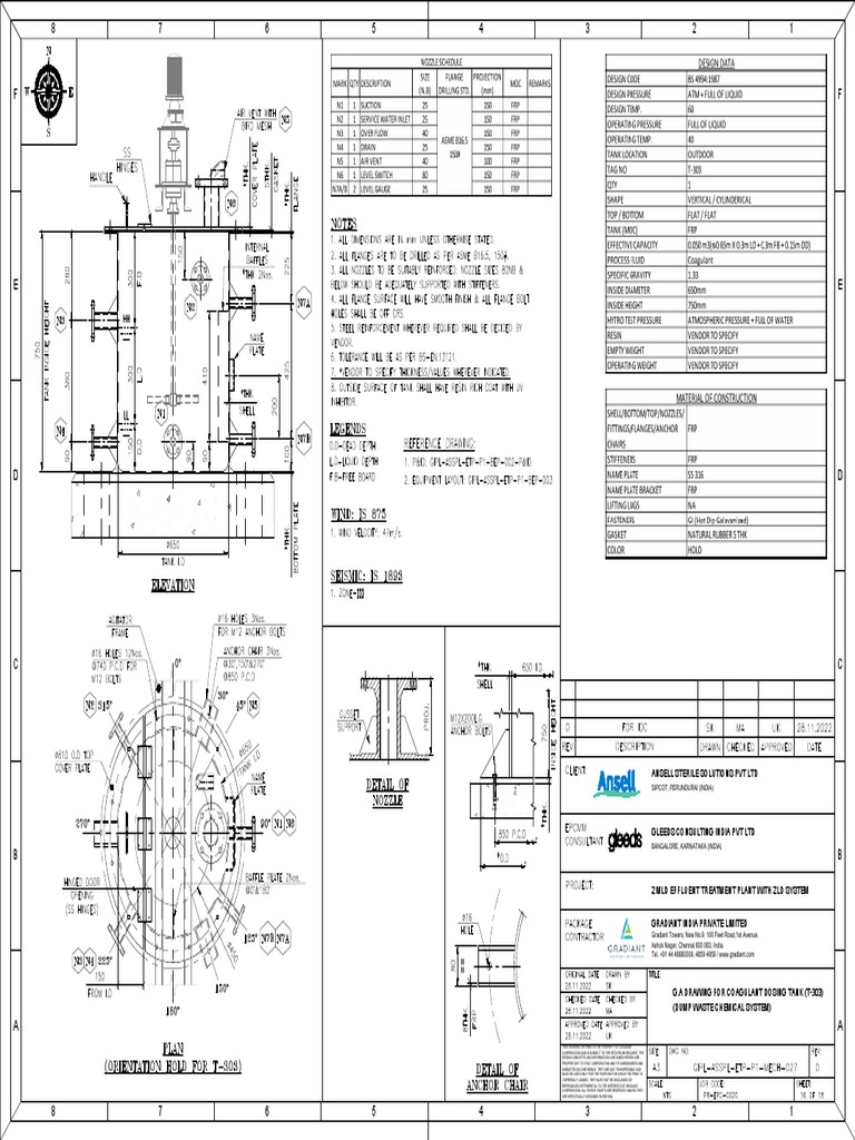 G.A. Drawing For Coagulant Dosing Tank (T-303) | PDF | Environmental ...