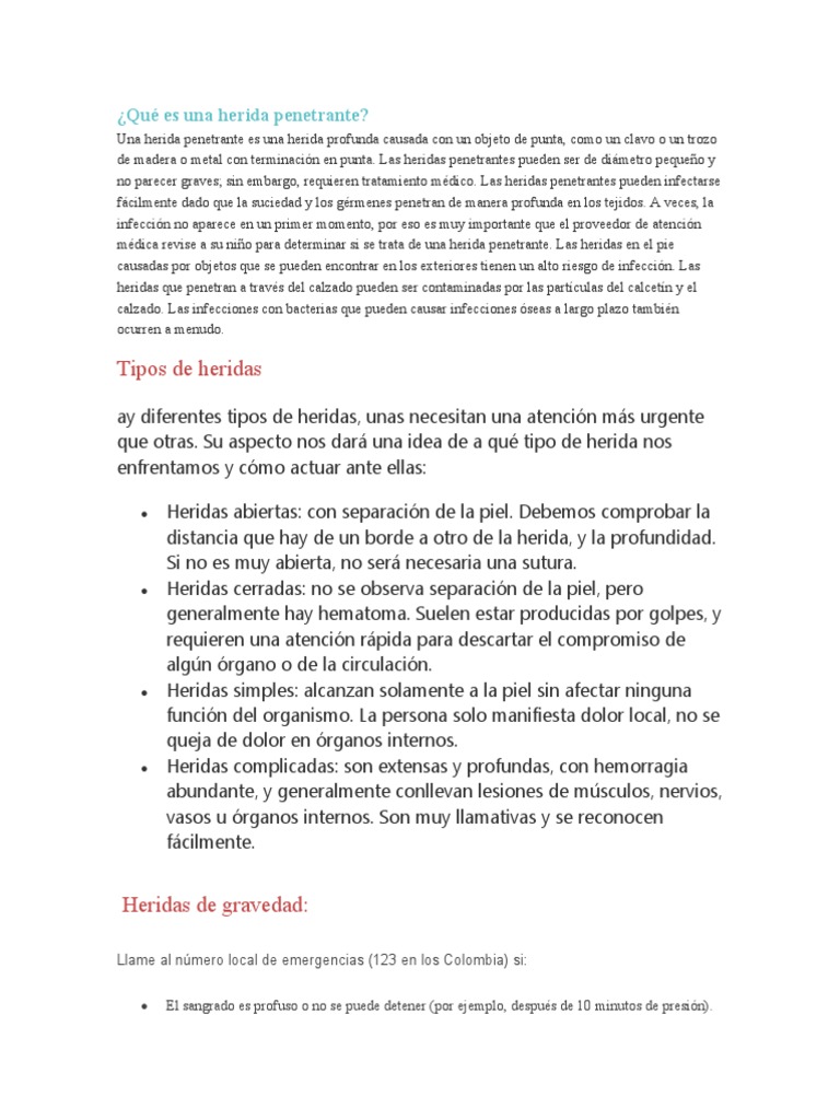 Definición y tipos de heridas penetrantes | PDF | Herida | Infección