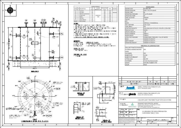 G.A. Drawing For H2So4 Preparation Cum Dosing Tank (T-1303) | PDF ...
