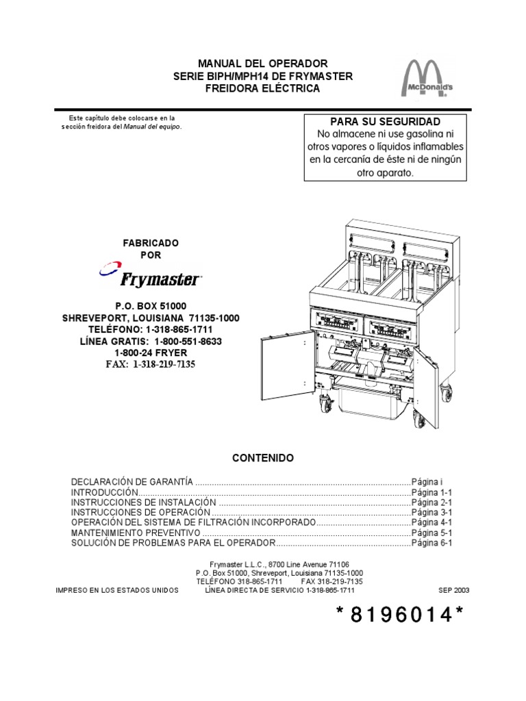 Manual Operador Freidora Frymaster | PDF | Bienes manufacturados ...