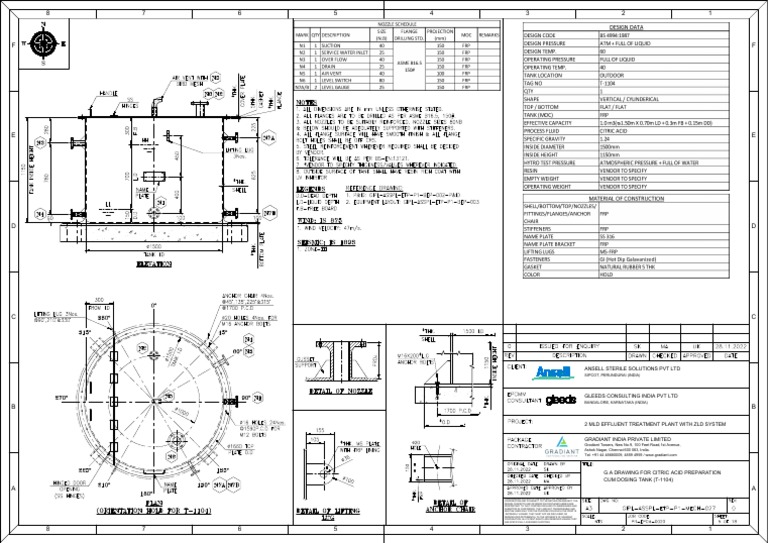 G.A. Drawing For CITRIC ACID PREPARATION Tank (T-1104) | PDF