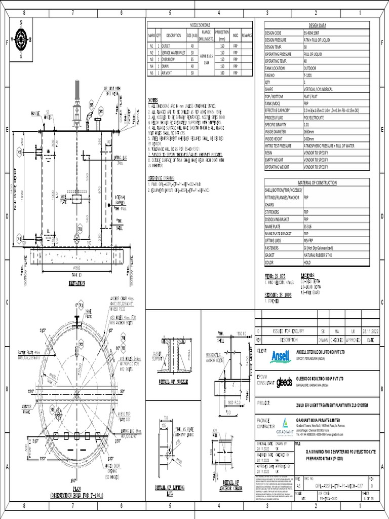 G.A. Drawing For POLY ELECTROLYTE PREPARATION Tank (T-1201) | PDF ...