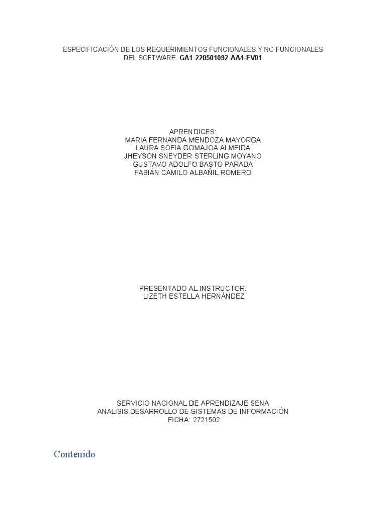 Especificación de Los Requerimientos Funcionales y No Funcionales Del ...