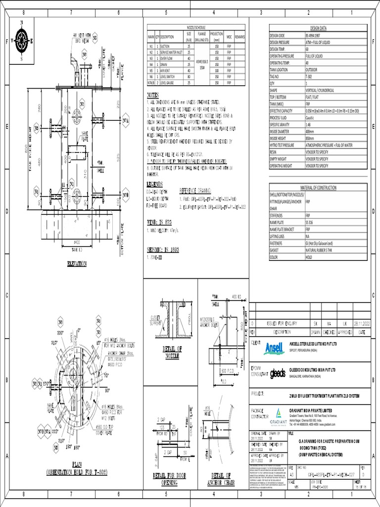 G.A. Drawing For Caustic Preparation Cum Dosing Tank (T-302) | PDF ...