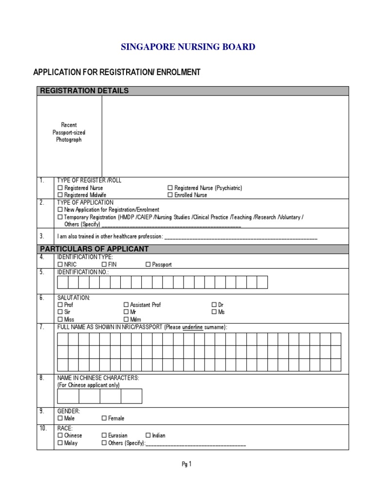 Singapore Nursing Board Application Form | PDF | Health Professional | Nursing