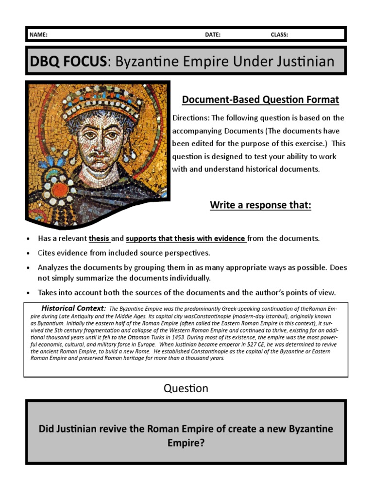 Byzantine Empire Under Justinian DBQ | PDF | Byzantine Empire | Justinian I
