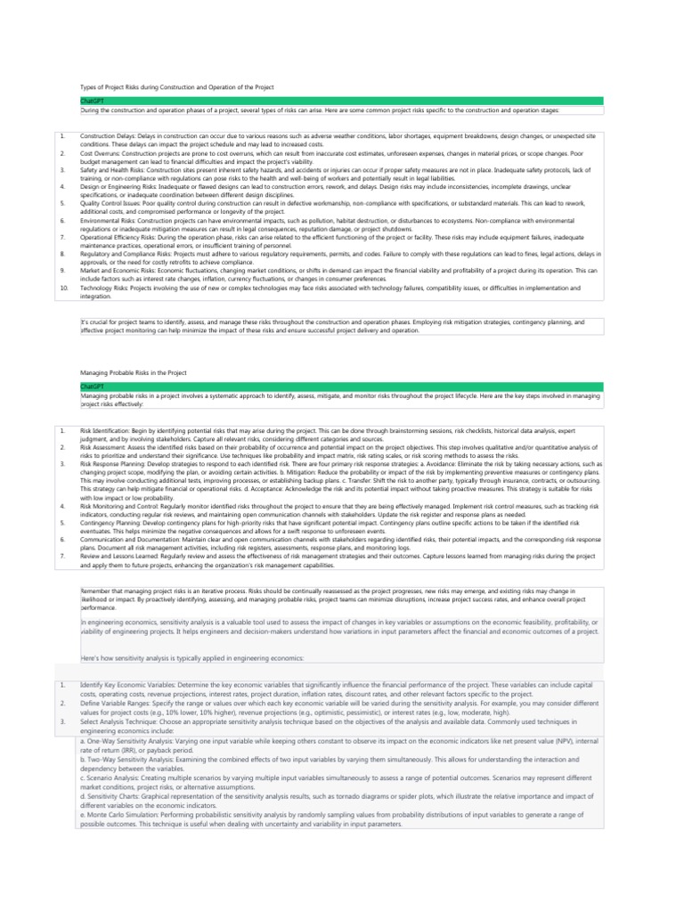 Types of Project Risks During Construction and Operation of The Project ...