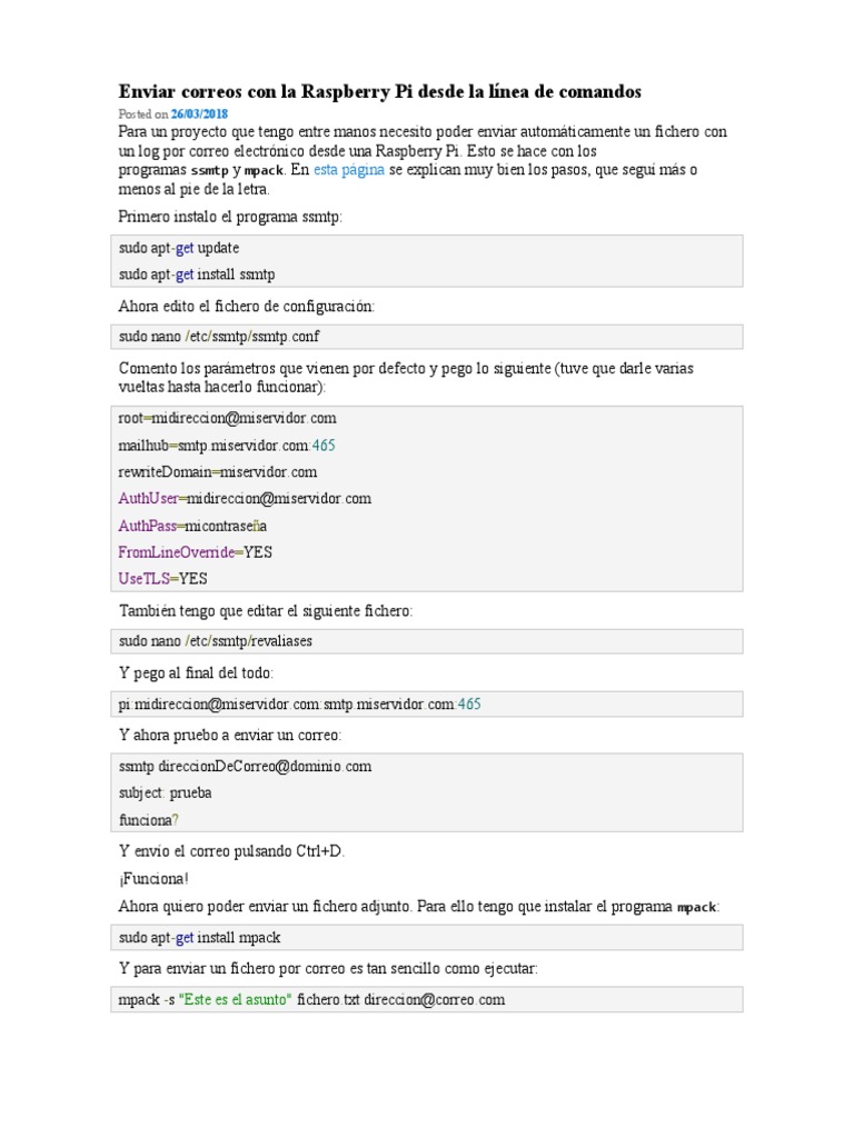 Enviar Correos Con La Raspberry Pi Desde La Línea de Comandos | PDF