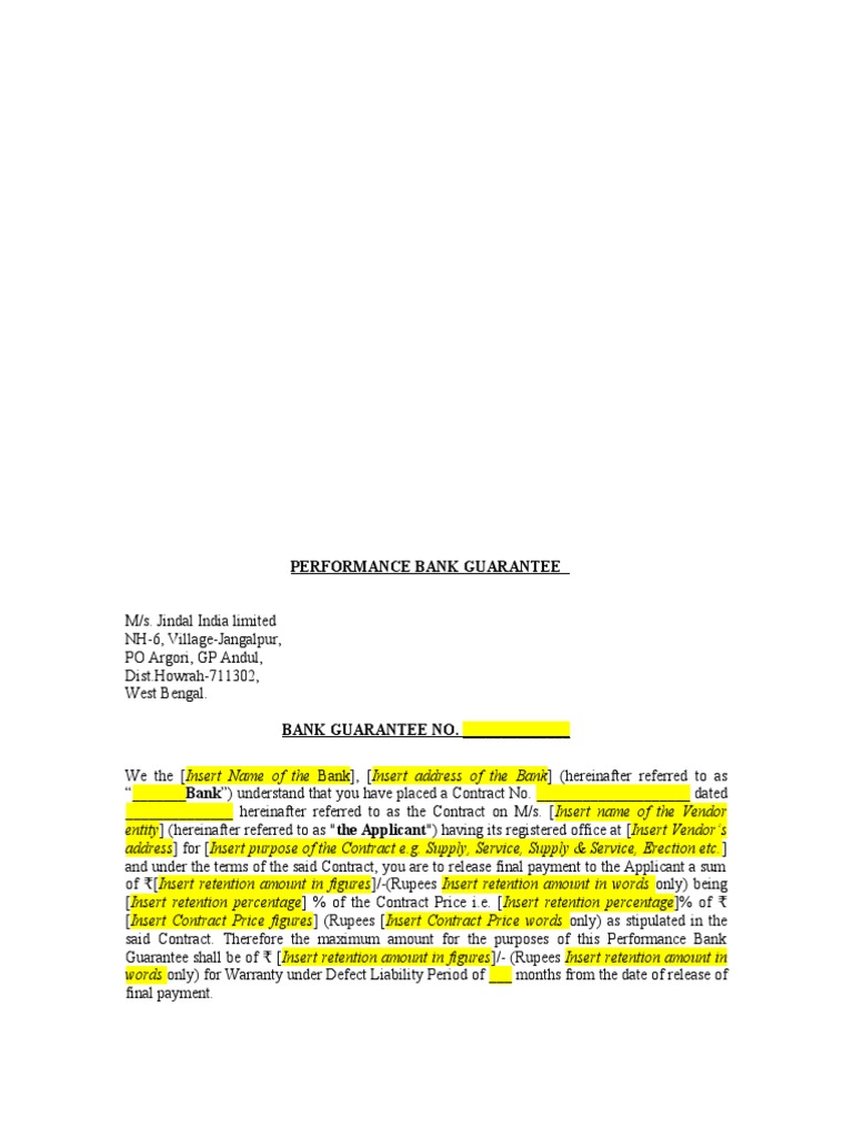 PBG Format - 07.08.2021 | PDF | Guarantee | Liquidation