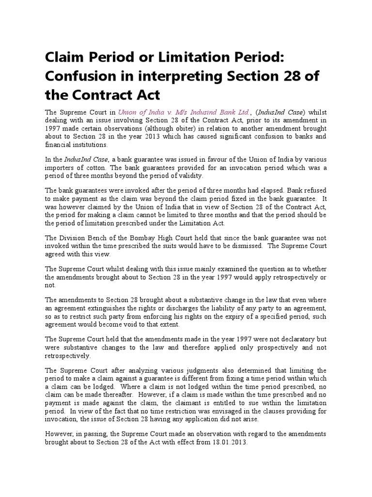 Claim Period or Limitation Period | PDF | Guarantee | Legal Concepts