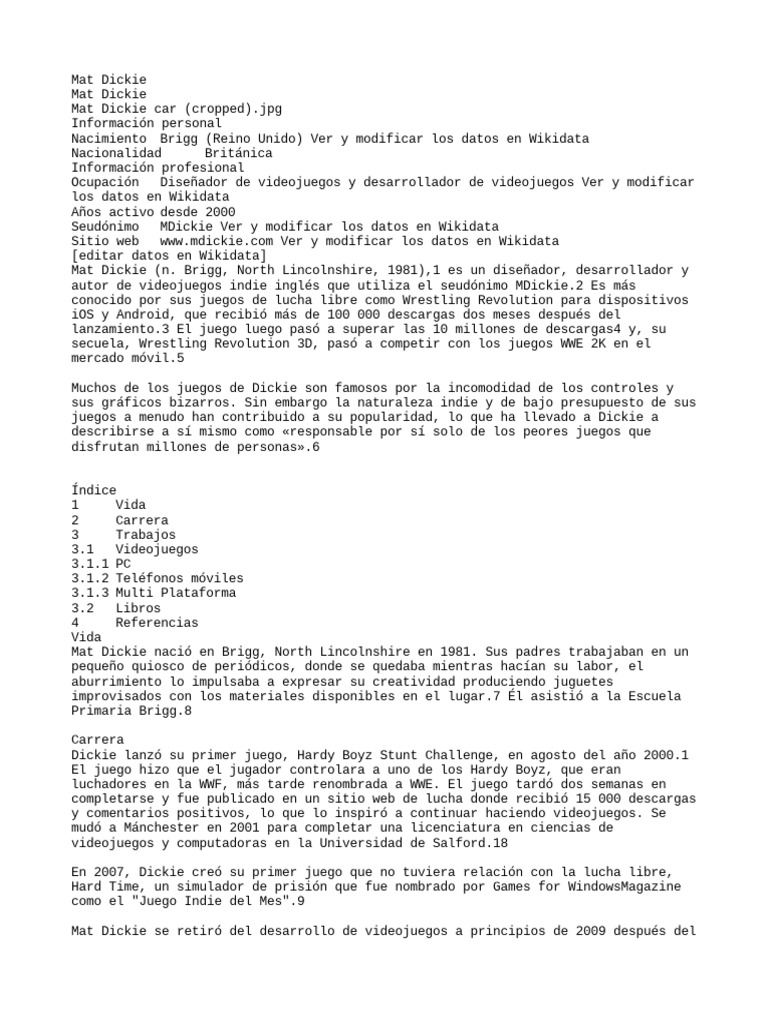 Mat Dickie: Creador de Wrestling Revolution | PDF