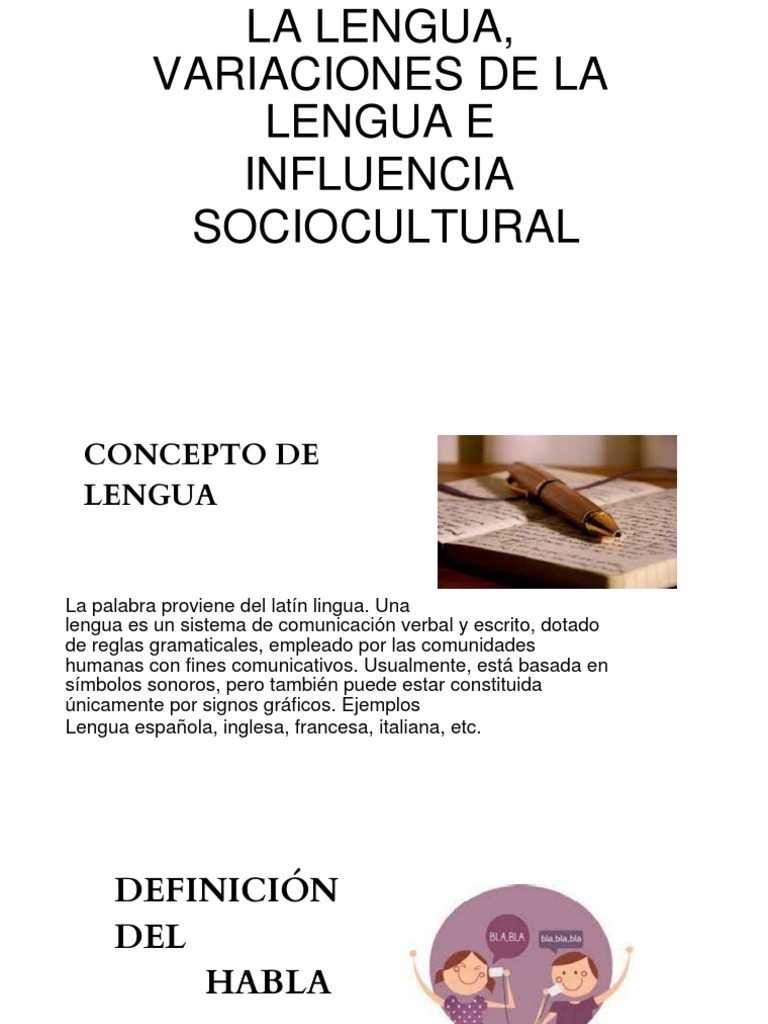 La Lengua, Variaciones de La Lengua e Influencia Sociocultural DIAPOSITIVAS | PDF