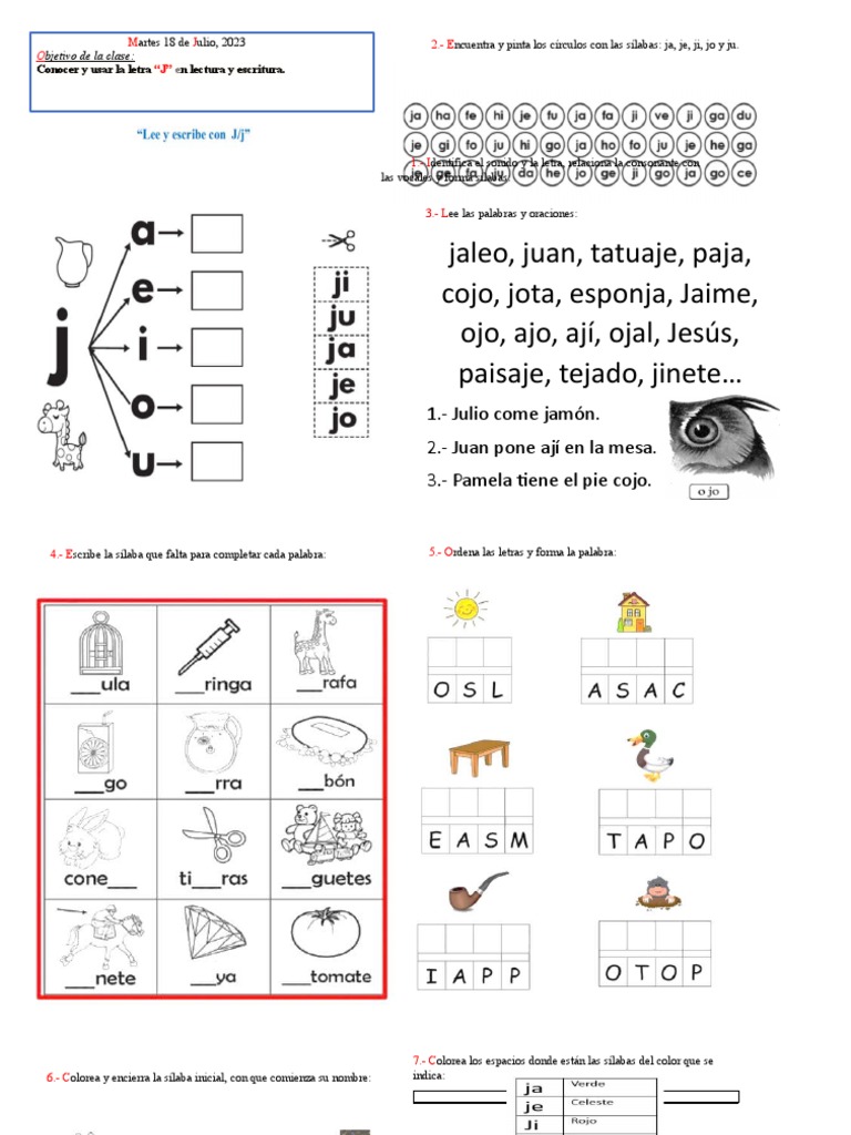 Actividades con la letra J para niños | PDF