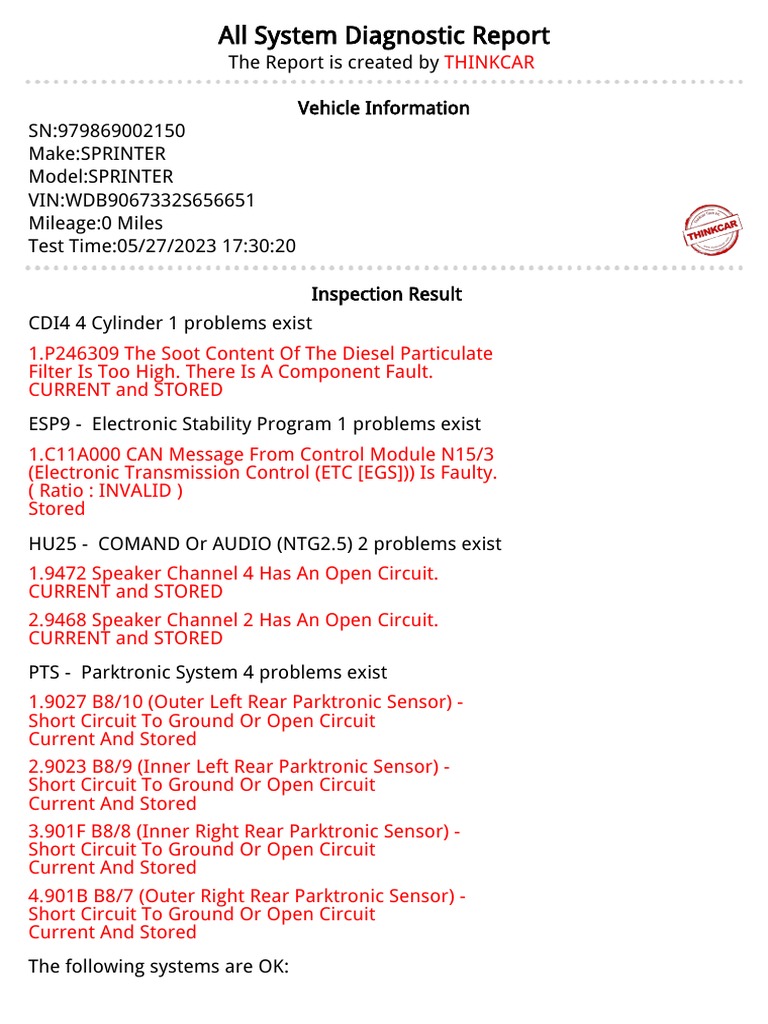 Sprinter System Diagnostic Report | PDF