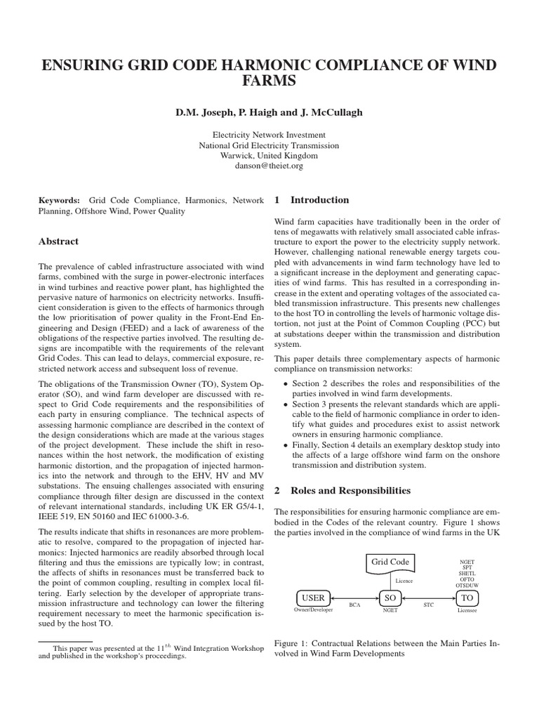 Ensuring Grid Code Harmonic Compliance of Wind Farms: D.M. Joseph, P ...
