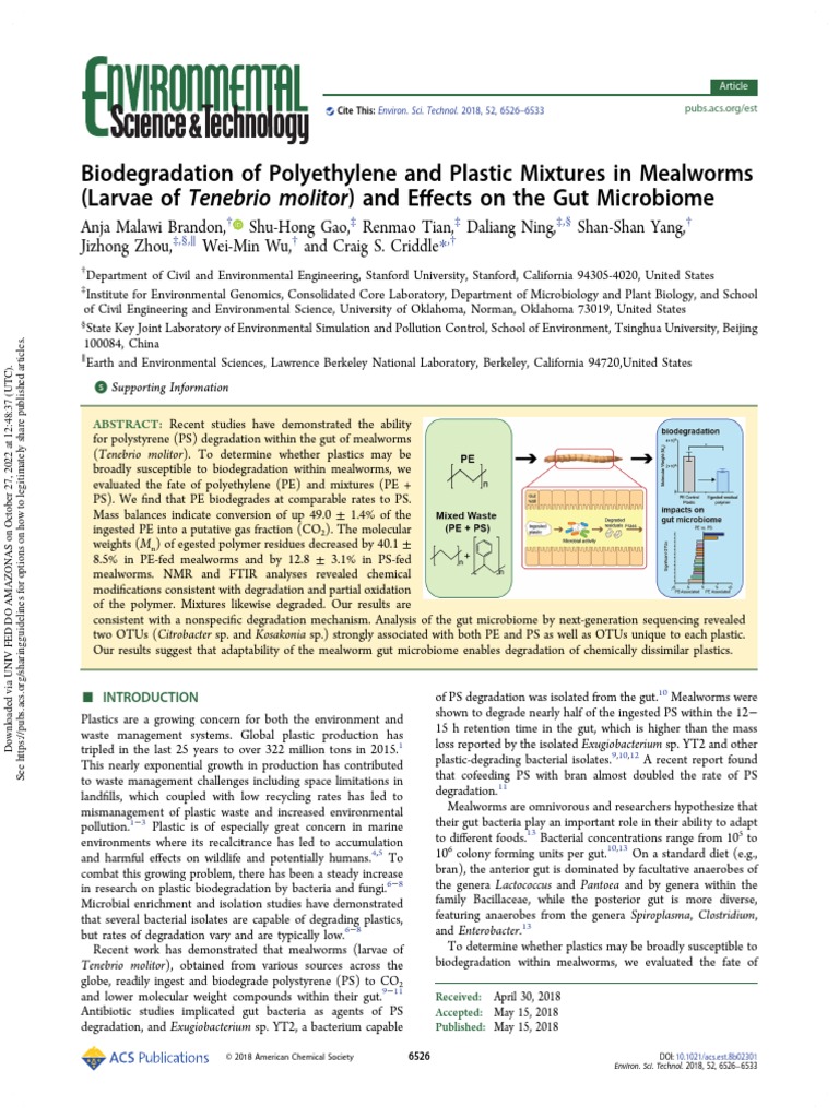 Biodegradation of Polyethylene and Plastic Mixtures in Mealworms | PDF ...