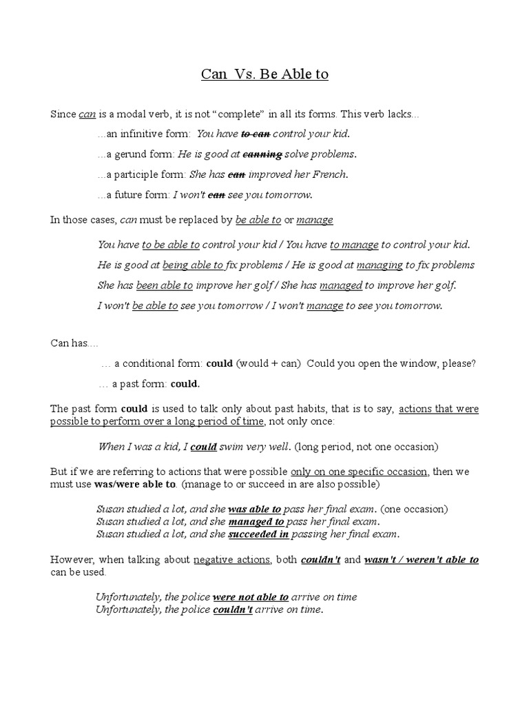Can vs. Be Able To Explained | PDF | Foreign Language Studies | Wellness