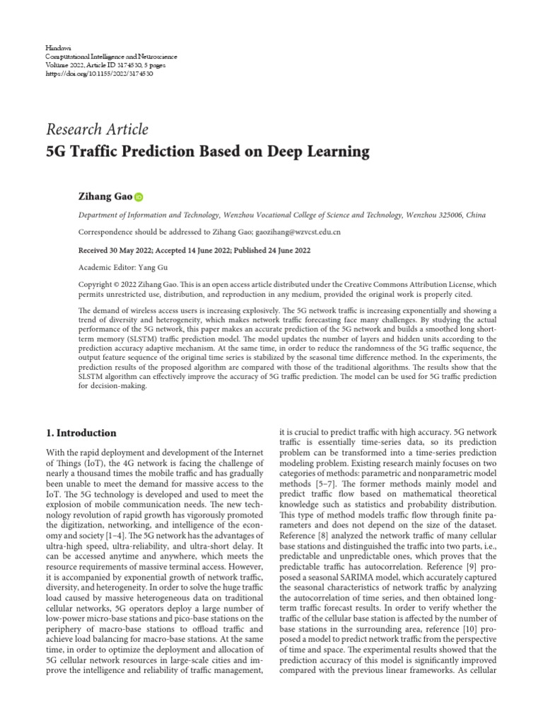 5G Traffic Prediction Based On Deep Learning | PDF | Coefficient Of ...