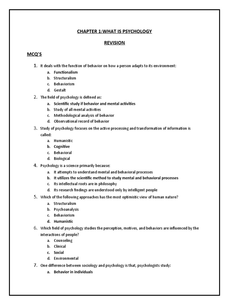 CHAPTER 1 Psychology Isc 2024 | PDF | Psychology | Behaviorism