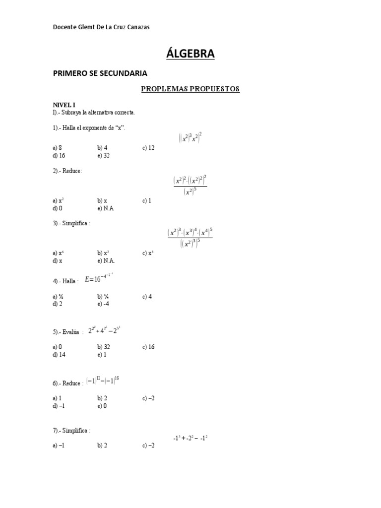 Álgebra de Primero | PDF | Métodos y materiales de enseñanza