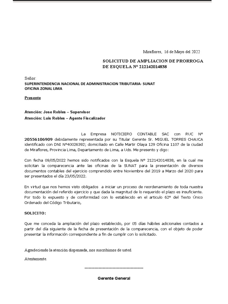 Modelo de Prorroga A SUNAT | PDF