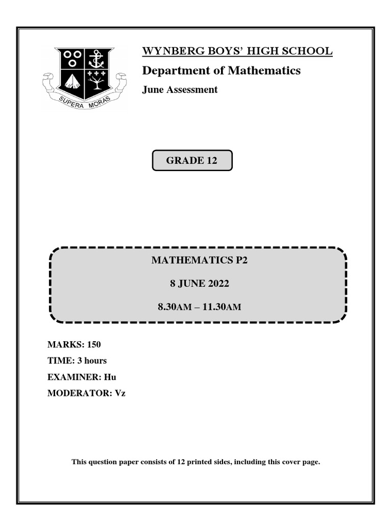 Grade 12 Mathematics June Exam Paper | PDF | Linear Regression ...