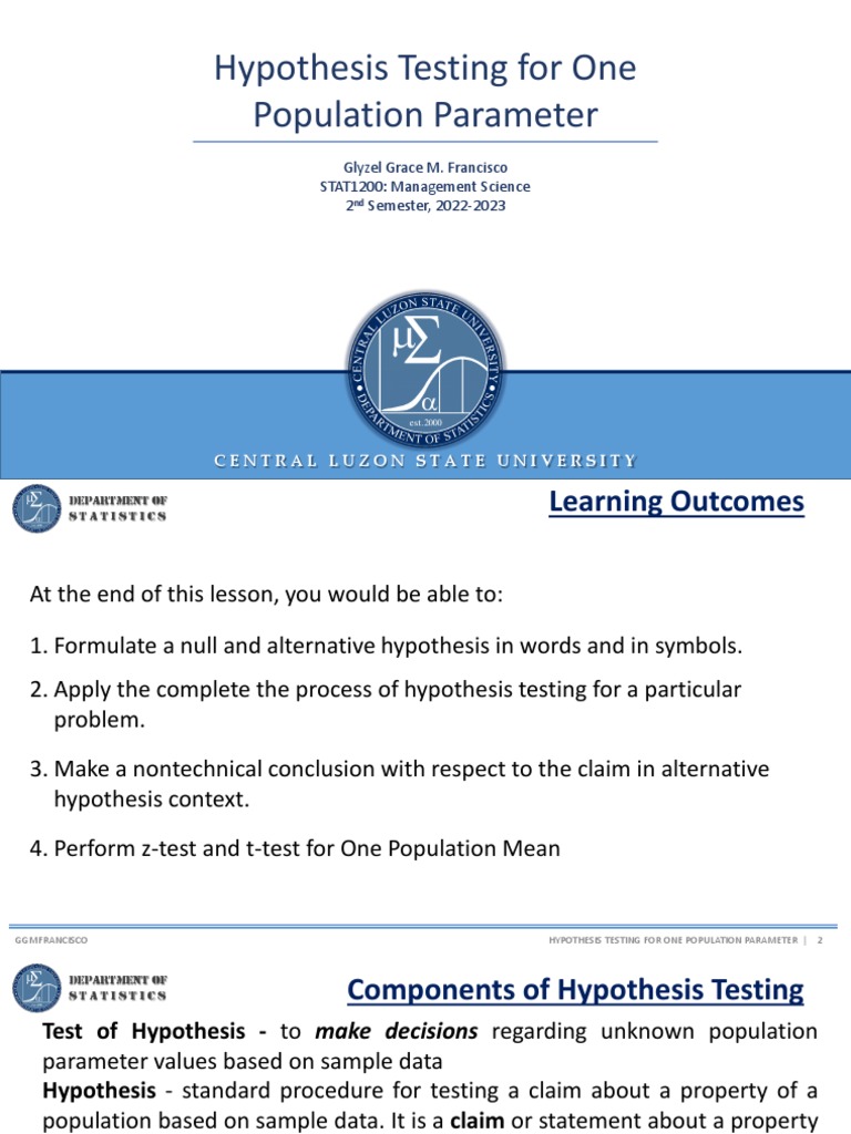 05 Hypothesis Testing For One Population Parameter | PDF | Type I And ...