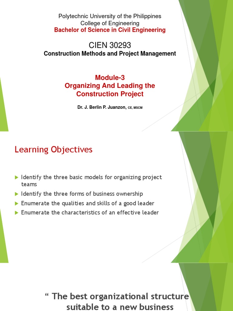 Module 3 Organizing Ang Leading The Construction Team | PDF ...