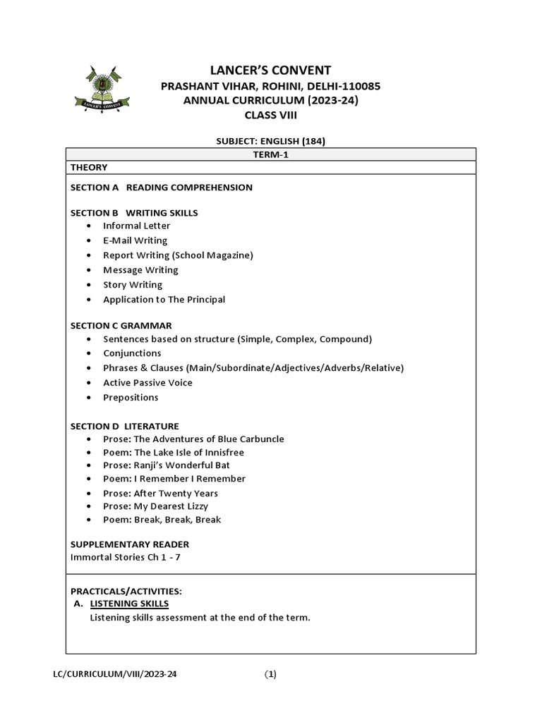 Lancer'S Convent: Prashant Vihar, Rohini, Delhi-110085 ANNUAL ...