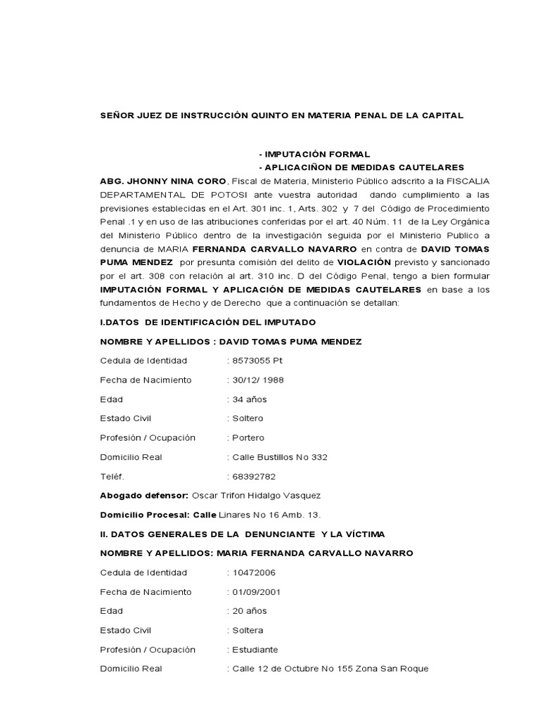 Imputacion Formal Violacion Pdf Mandato Justicia