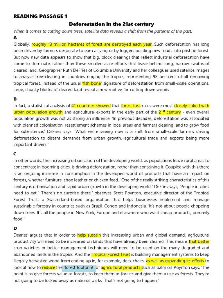 READING PASSAGE Deforestation Bird Migration | PDF | Deforestation ...