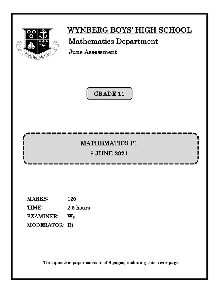 Grade 11 June Assessment 2021 P1 | PDF | Mathematical Analysis ...