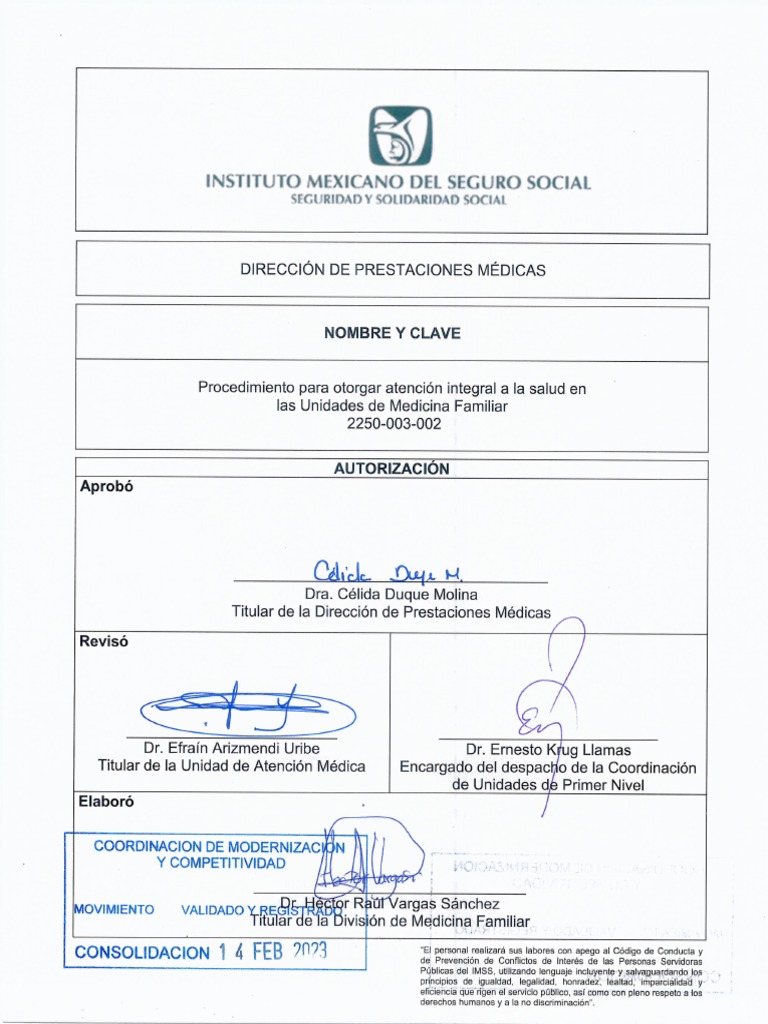 Procedimiento para Otorgar Atención Integral A La Salud en Las UMF 2250-003-002 | PDF | Medicina ...