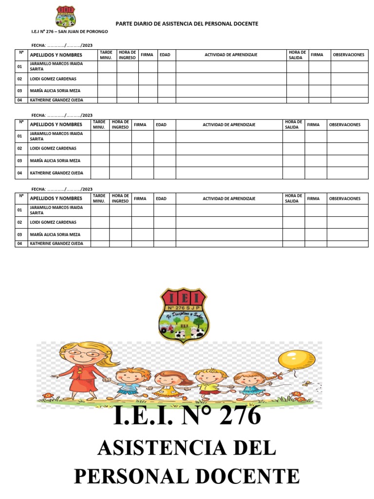 Parte Diario de Asistencia Del Personal Docente 110 | PDF