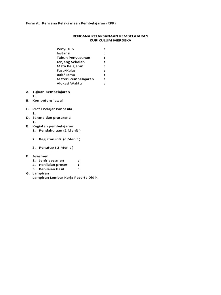 Format RPP Kurikulum Merdeka | PDF