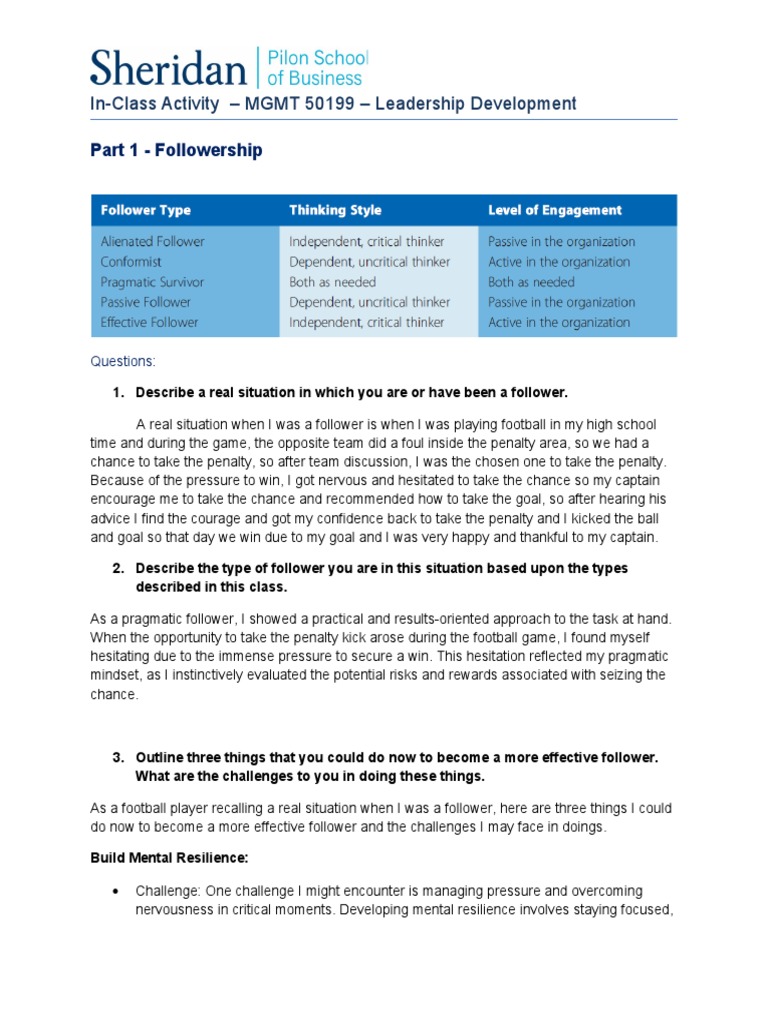 Leadership - IN-CLASS ACTIVITY - Followership | PDF | Cognition ...