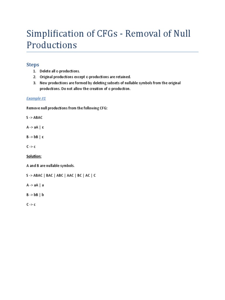 Null Production Removal in CFGs | PDF | Computers | Technology ...
