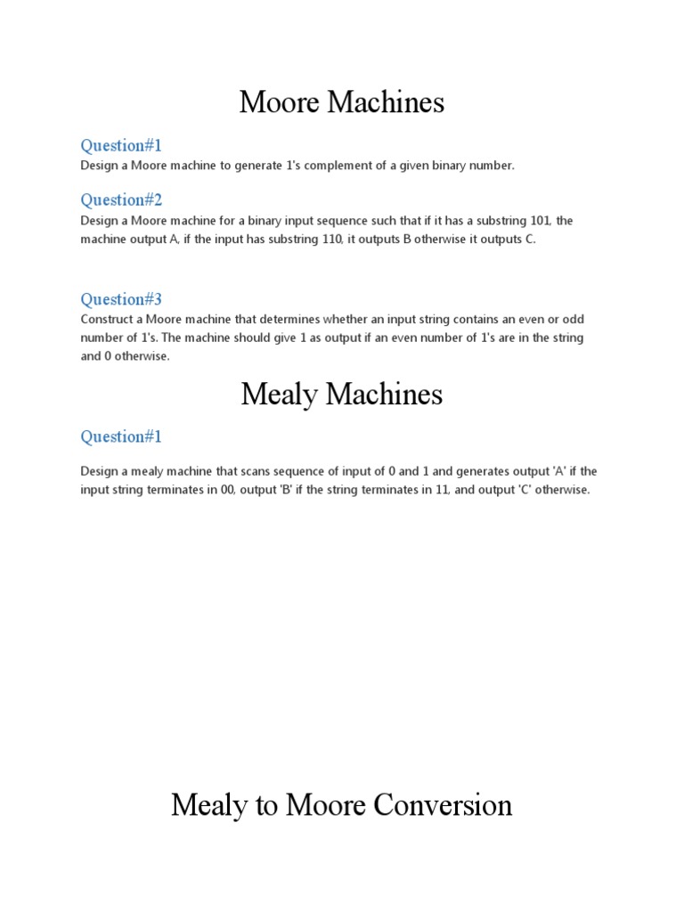 Moore Mealy Practice Problems 29052023 112044pm | PDF