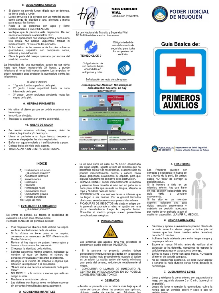 PJN - Tríptico PRIMEROS AUXILIOS | PDF | Reanimación cardiopulmonar | Primeros auxilios