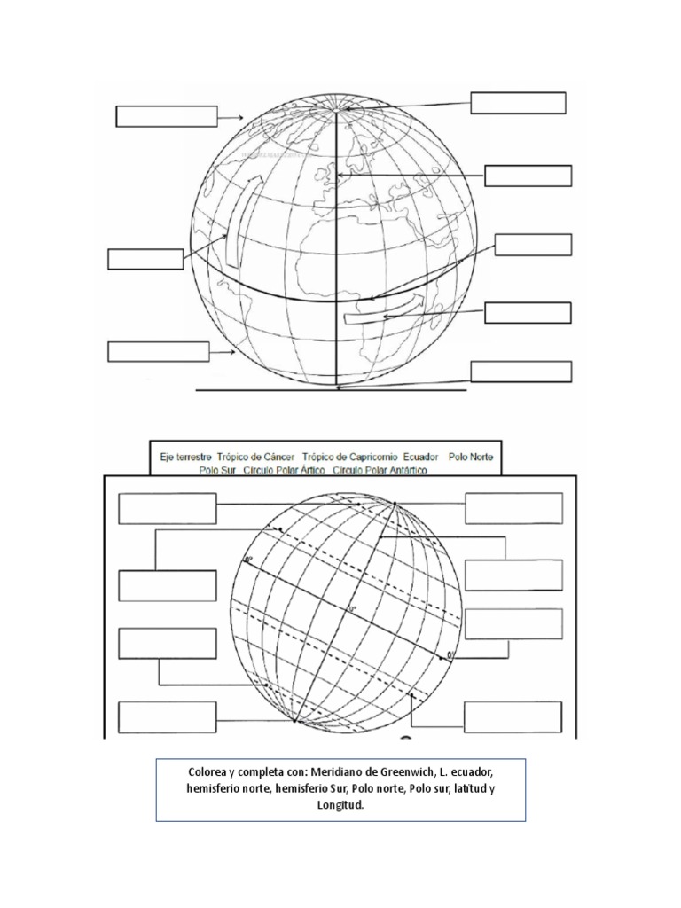 Colorea y Completa Con: Meridiano de Greenwich, L. Ecuador, Hemisferio ...