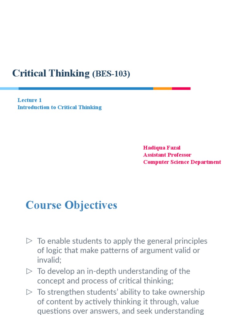 Introduction to Critical Thinking Course | PDF | Critical Thinking ...