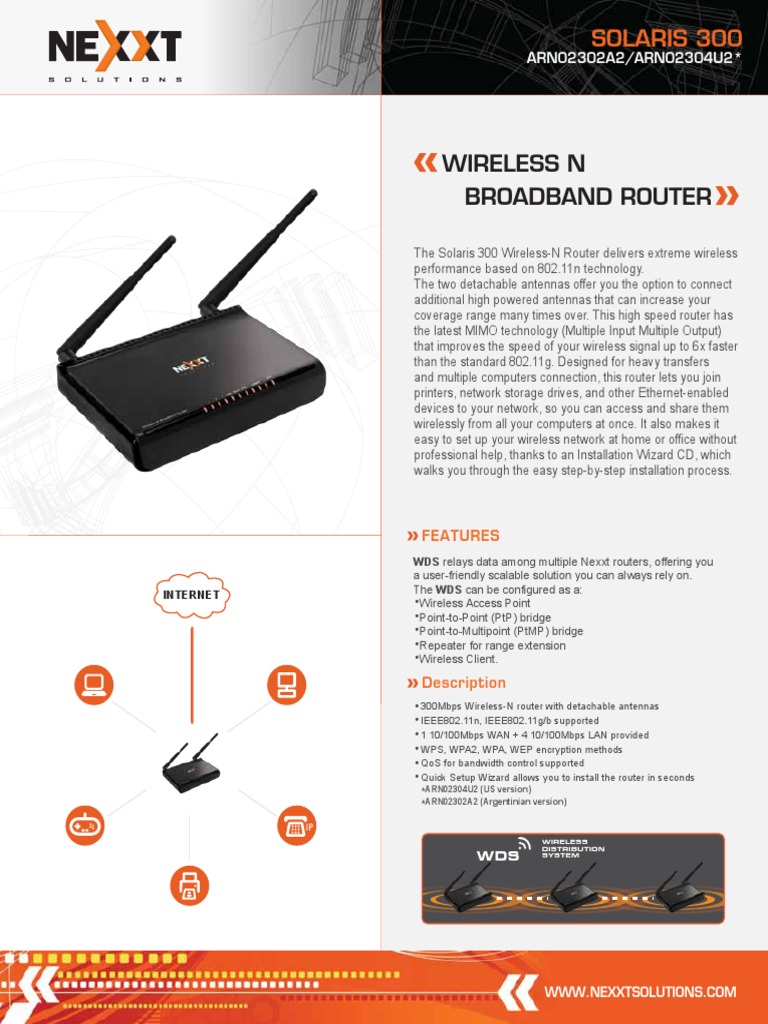 Solaris 300 Wireless-N Router Features | PDF